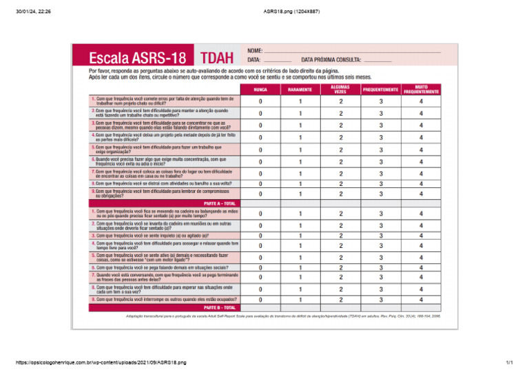 Escala Tdah Asrs18 | PDF