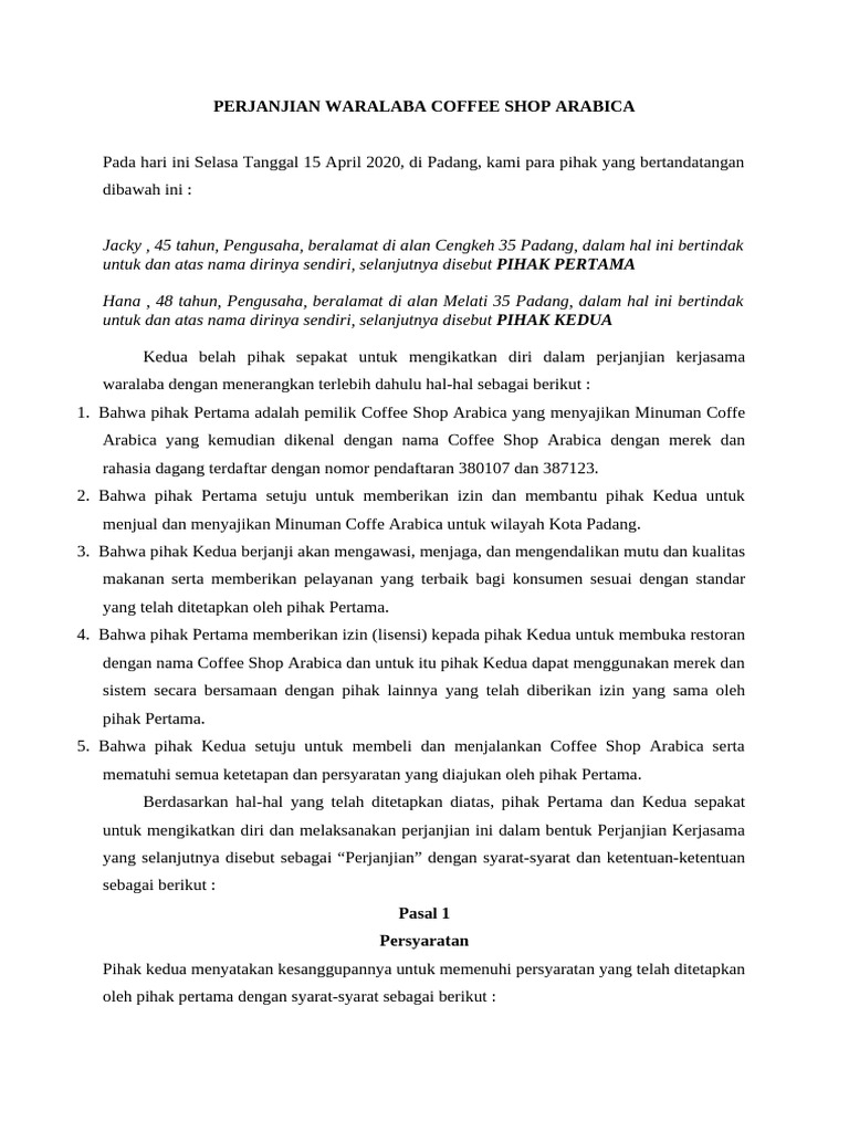 Pembahasan Latihan 5 (Kontrak Waralaba) | PDF