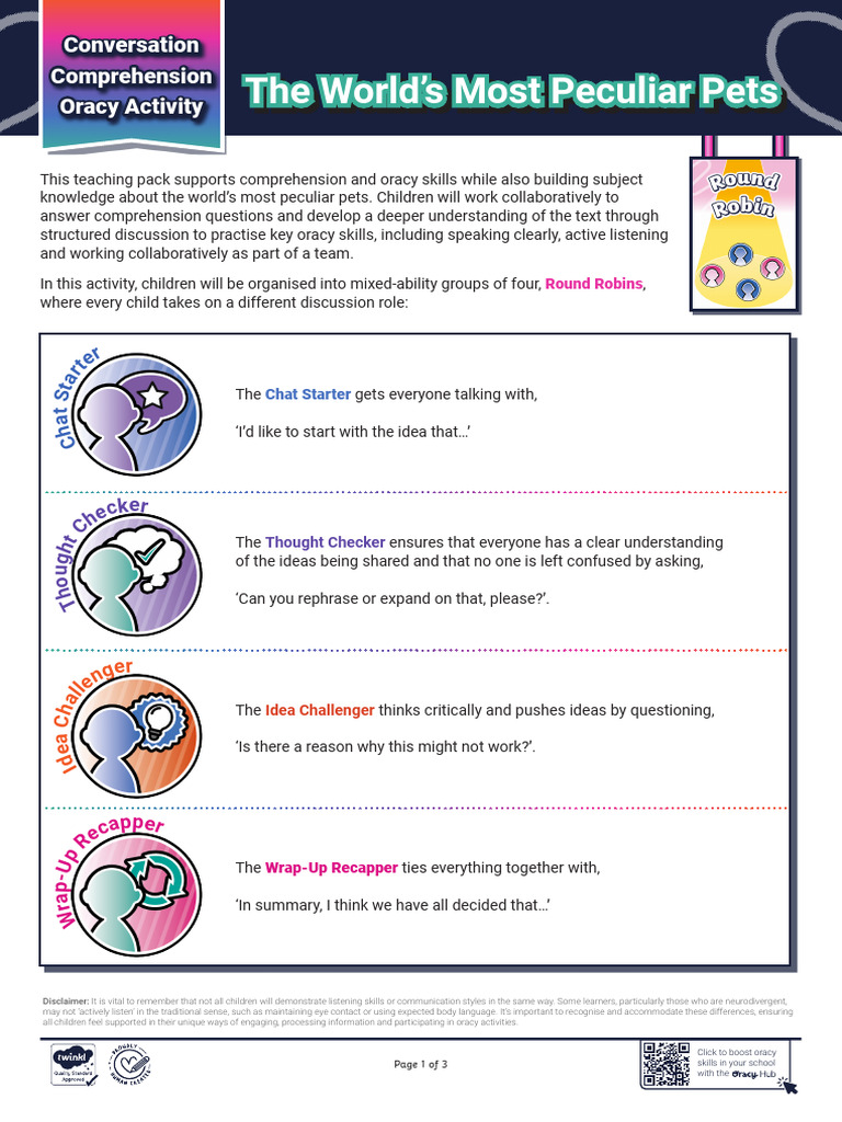 UKS2 Conversation Comprehension Oracy Activity Teacher Guidance | PDF ...