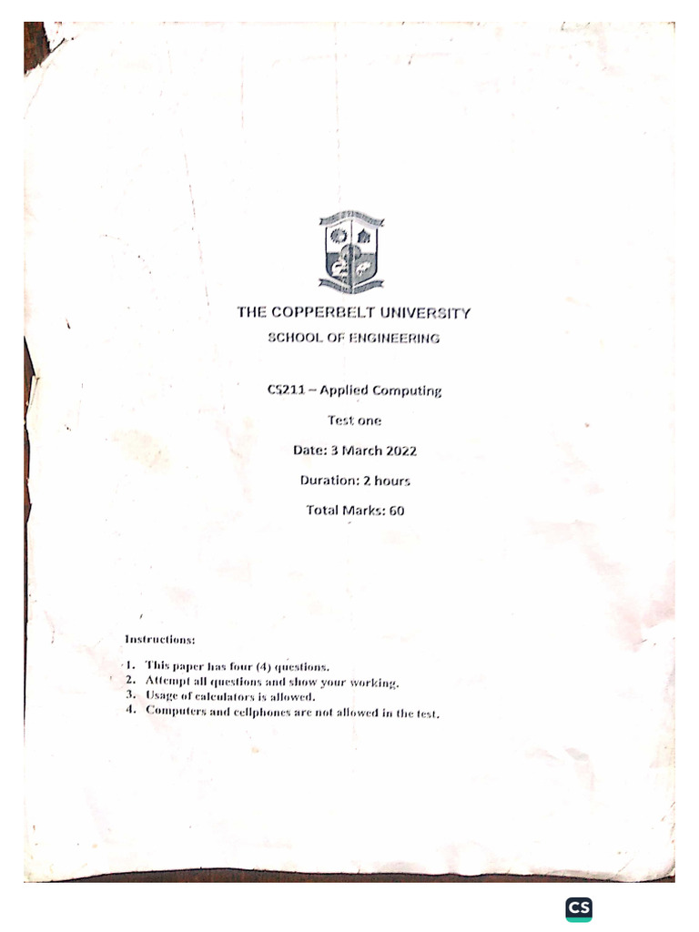 CS211 Test 1 2022 | PDF