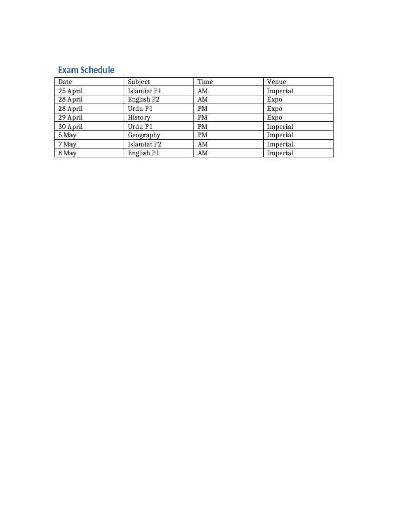 Exam Schedule | PDF