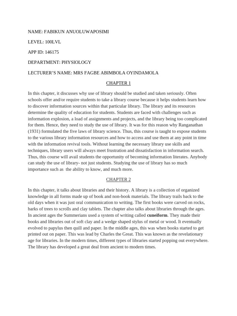 Library Summary Assignment | PDF