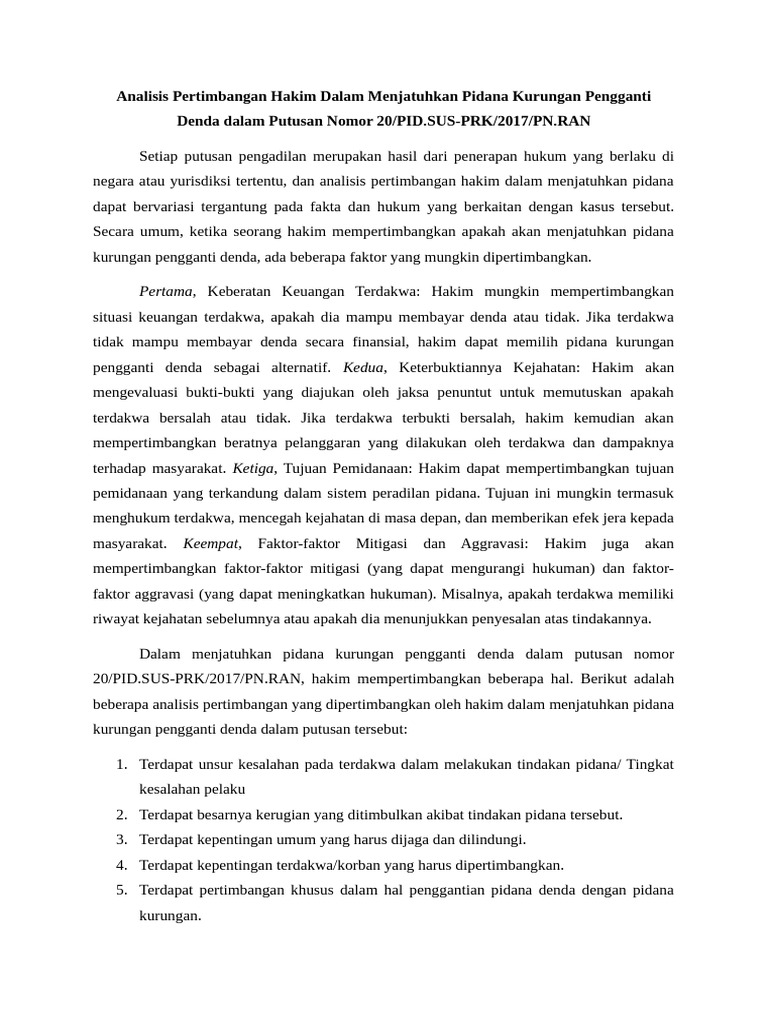 Analisis Pertimbangan Hakim Dalam Menjatuhkan Pidana Kurungan Pengganti Denda | PDF