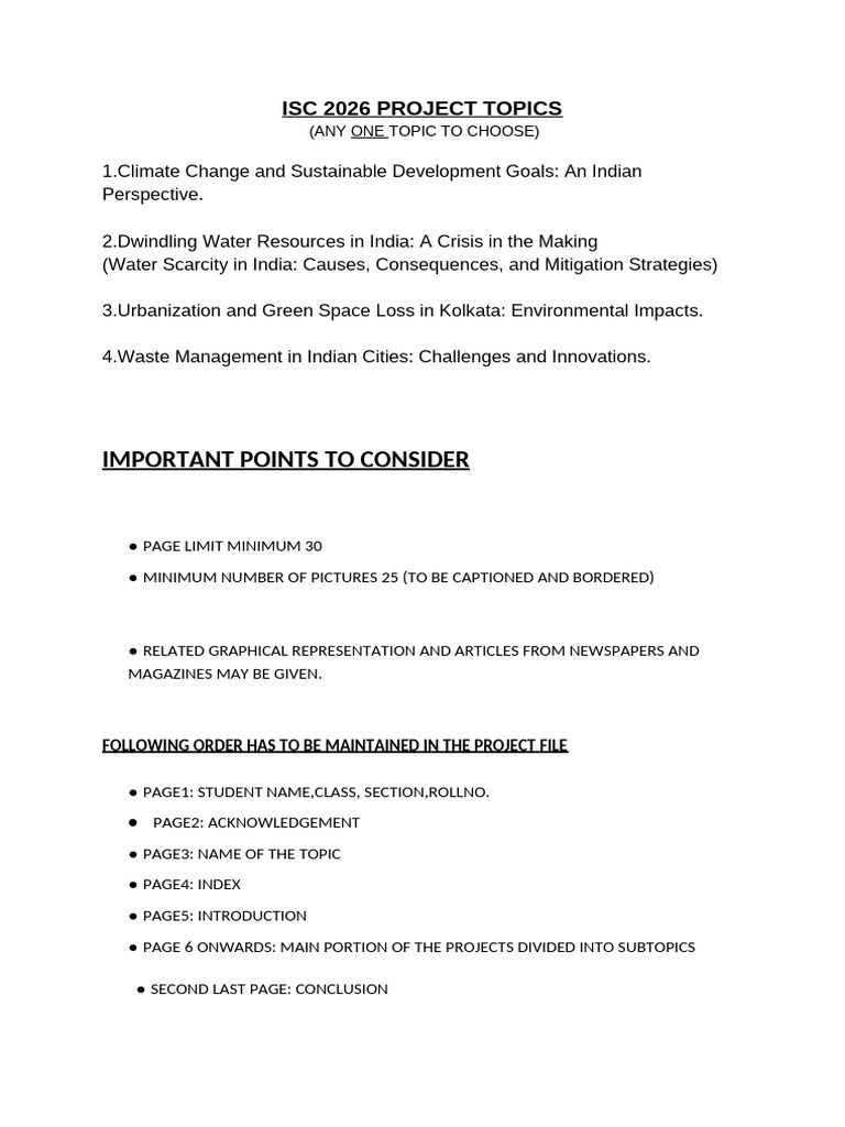 ISC 2026 Environmental Project Topics | PDF
