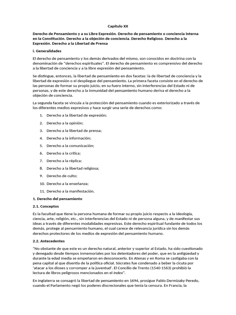 DERECHO CONSTITUCIONAL - Capítulo XX | PDF | Libertad de expresión | Objetor de conciencia