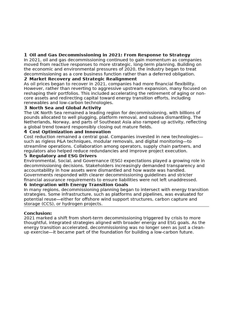 Oil and Gas Decommissioning in 2021 | PDF | Carbon Capture And Storage ...