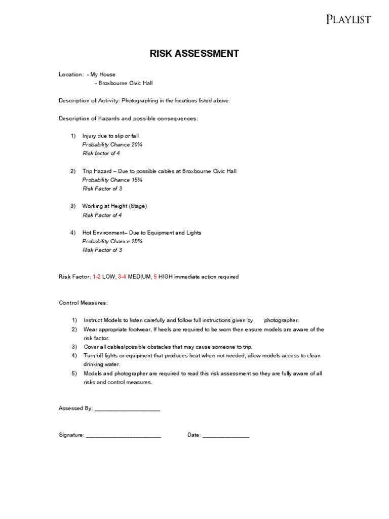 Photography Risk Assessment Guide | PDF