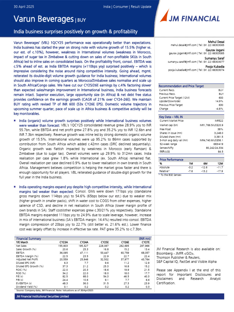 Varun Beverages - 20250430 - JMF | PDF | Securities (Finance) | Investing