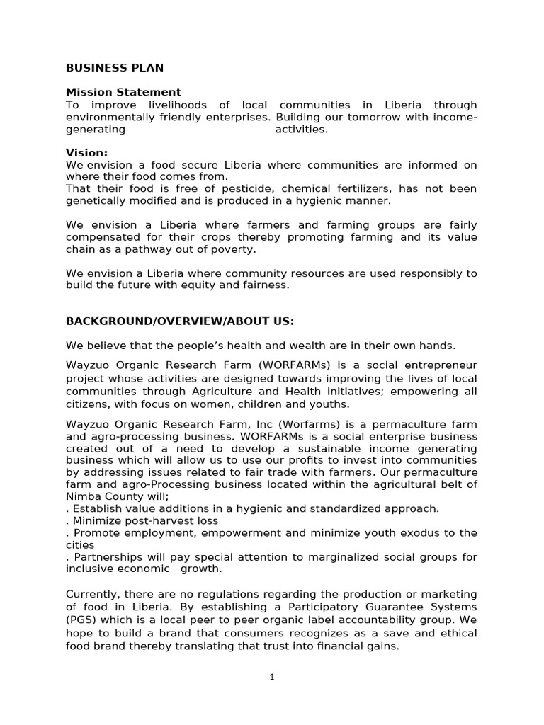 Worfarms Business Plan Draft | PDF | Agriculture | Organic Farming