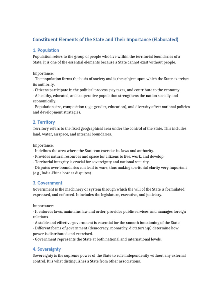 Constituent Elements of State Elaborated | PDF | State (Polity ...