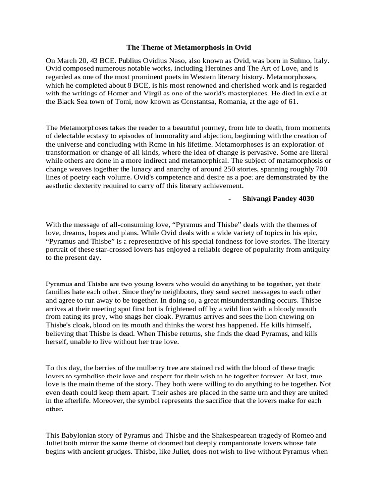 The Theme of Metamorphosis in Ovid Revised | PDF