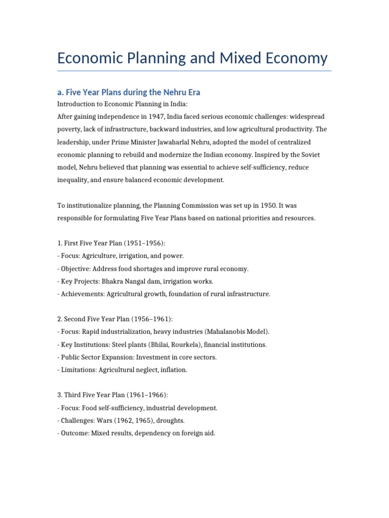 Economic Planning and Mixed Economy | PDF | Economies | Economics