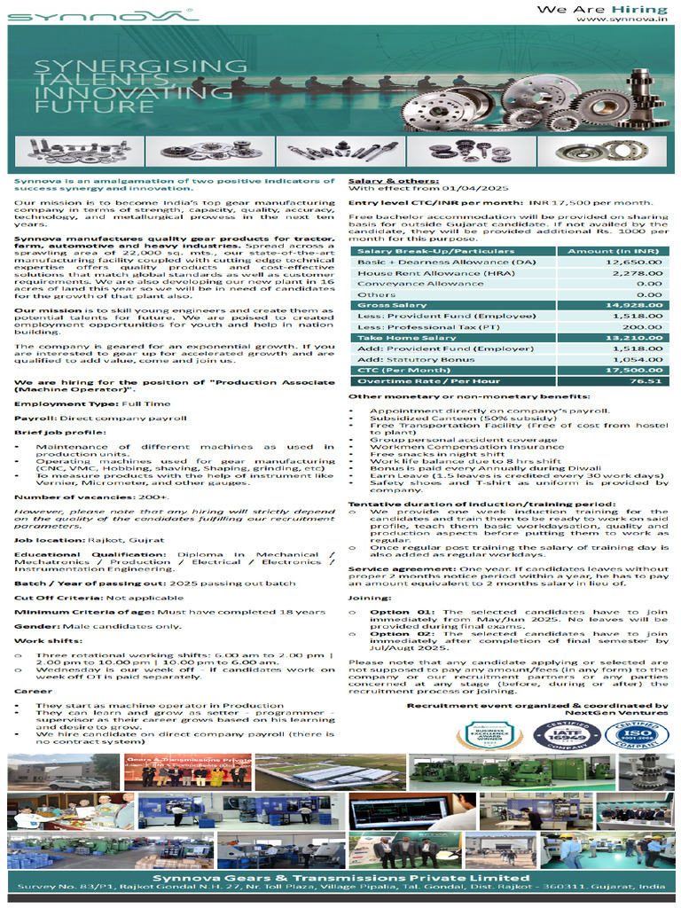 Synnova Gears & Transmissions May'25 Diploma 2025 Batch | PDF
