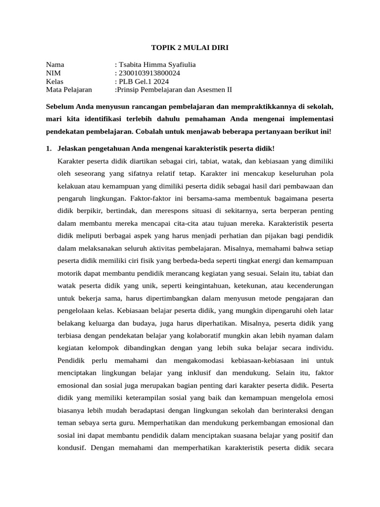 Topik 2 Ppa 2 Mulai Diri Tsabita Himma Syafiulia | PDF