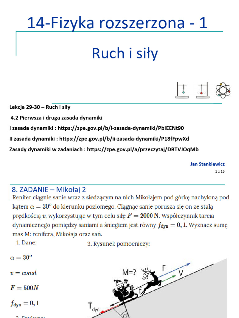 14 Fizyka-R 1 - Lekcja 29-30 I I II Zasada Dynamiki 4,2 - Zadanie Do Weryfikacji | PDF