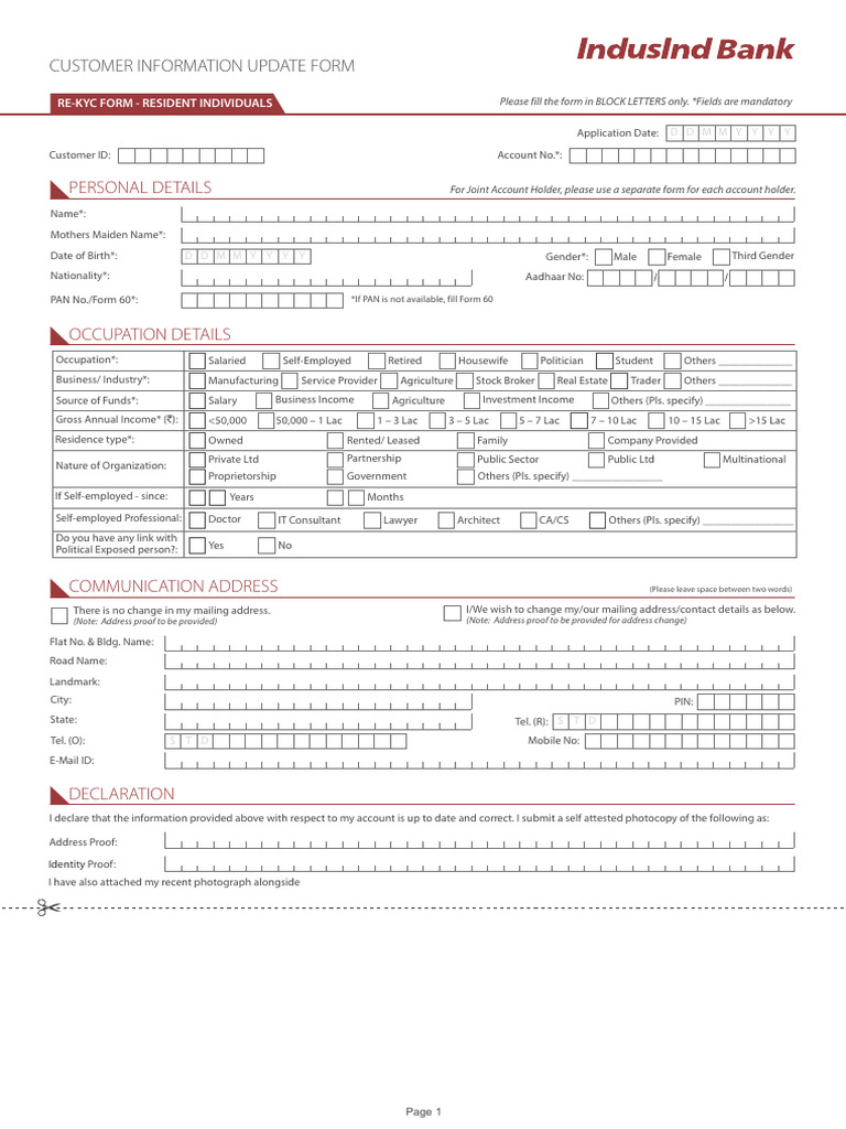 KYC Updation Form Resident Indian Individual | PDF | Identity Document ...