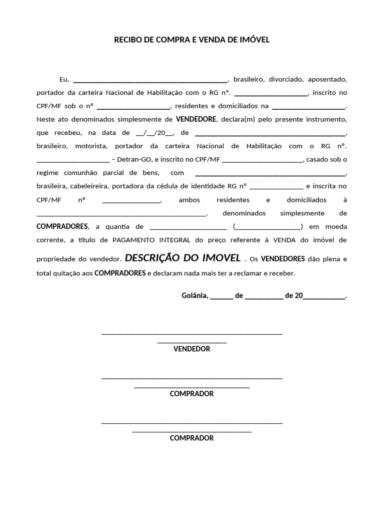Recibo de Compra e Venda de Imóvel | PDF