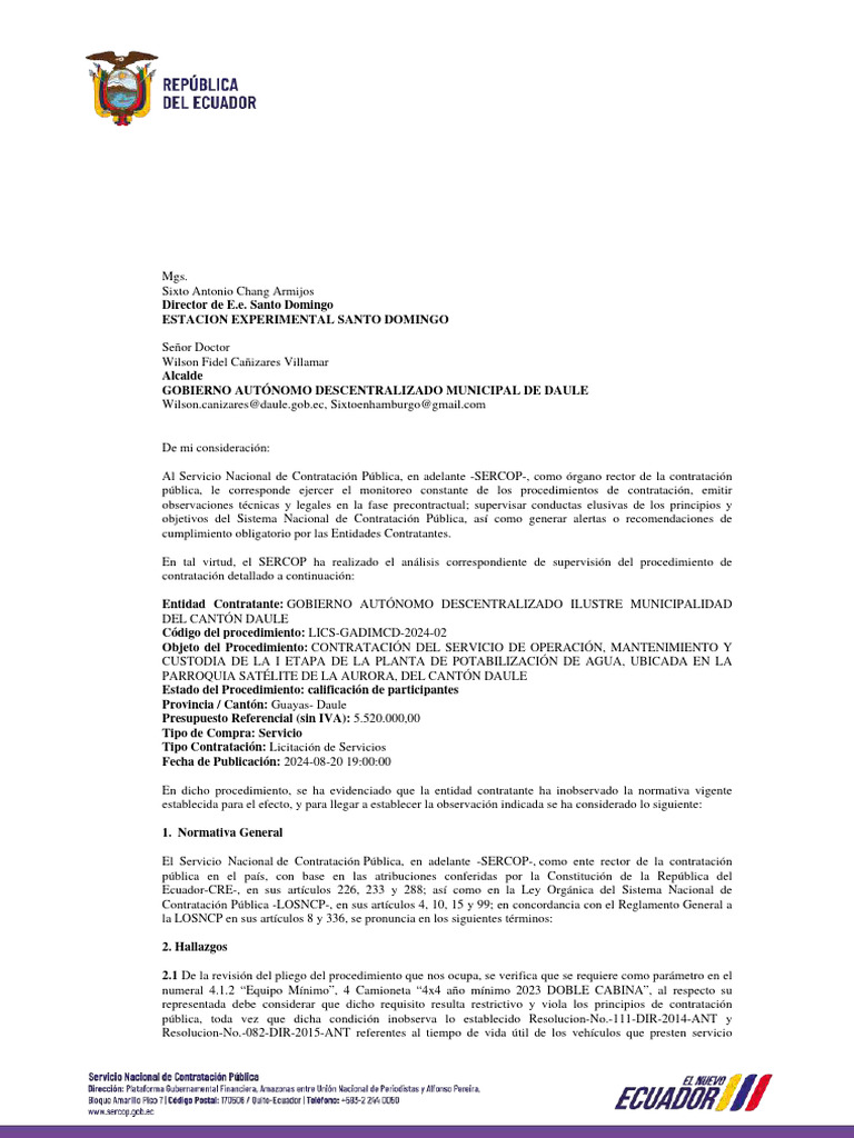 Oficio Nro. SERCOP-DSP-2024-4546-OF Quito, D.M., 23 de Octubre de 2024 | PDF