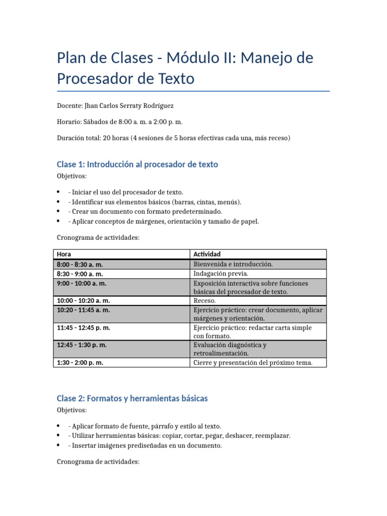 Plan Clases Modulo Procesador Texto | PDF | Informática