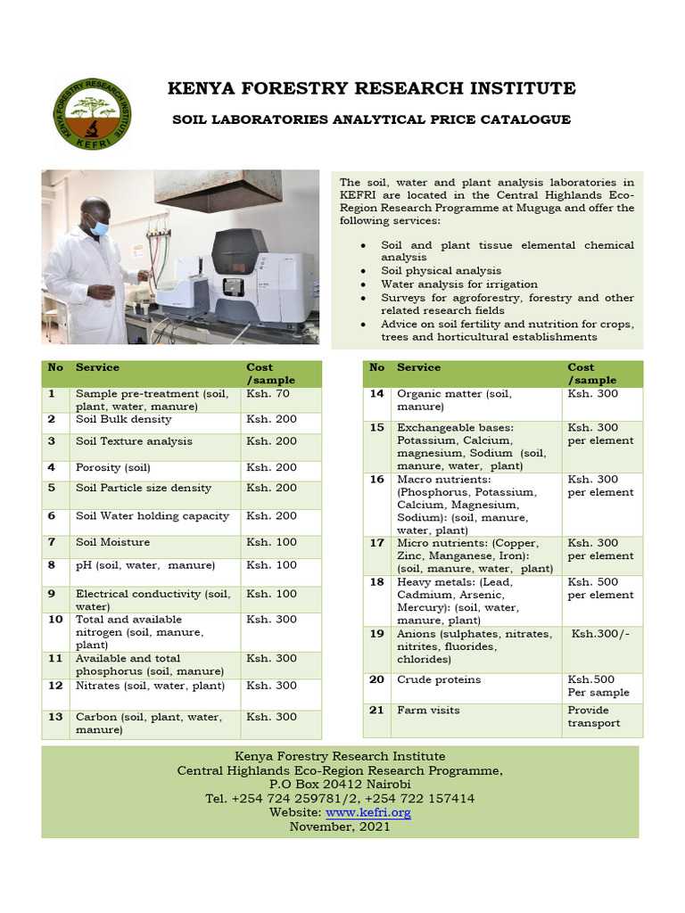 KEFRI Soil Lab Price Catalogue | PDF | Soil | Plant Nutrition