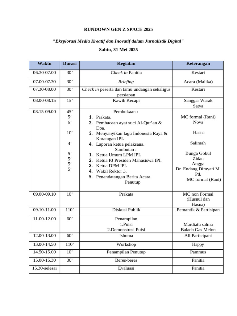 Rundown Dan Teknis Gen Z Space 2025-2 | PDF