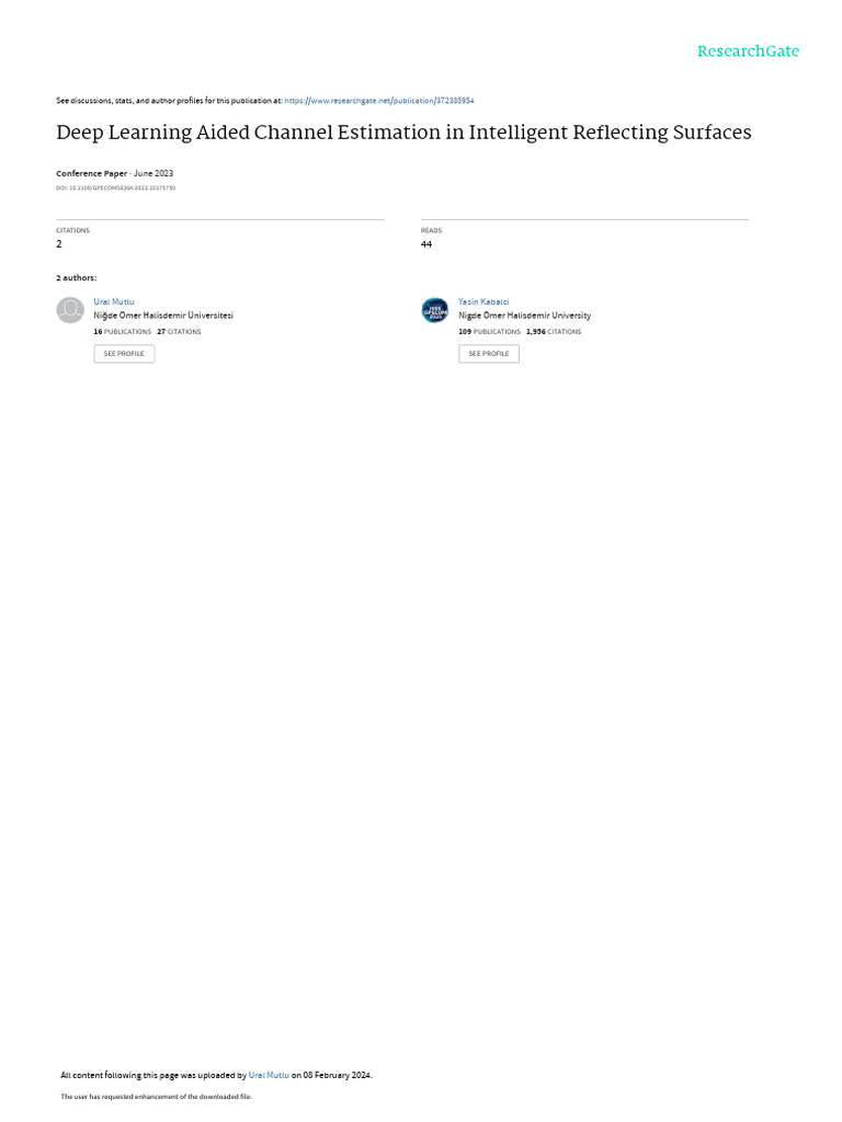 Deep Learning Aided Channel Estimation in Intelligent Reflecting Surfaces | PDF | Discrete ...