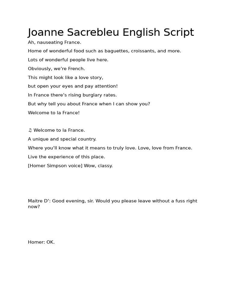 Joanne Sacrebleu English Script | PDF