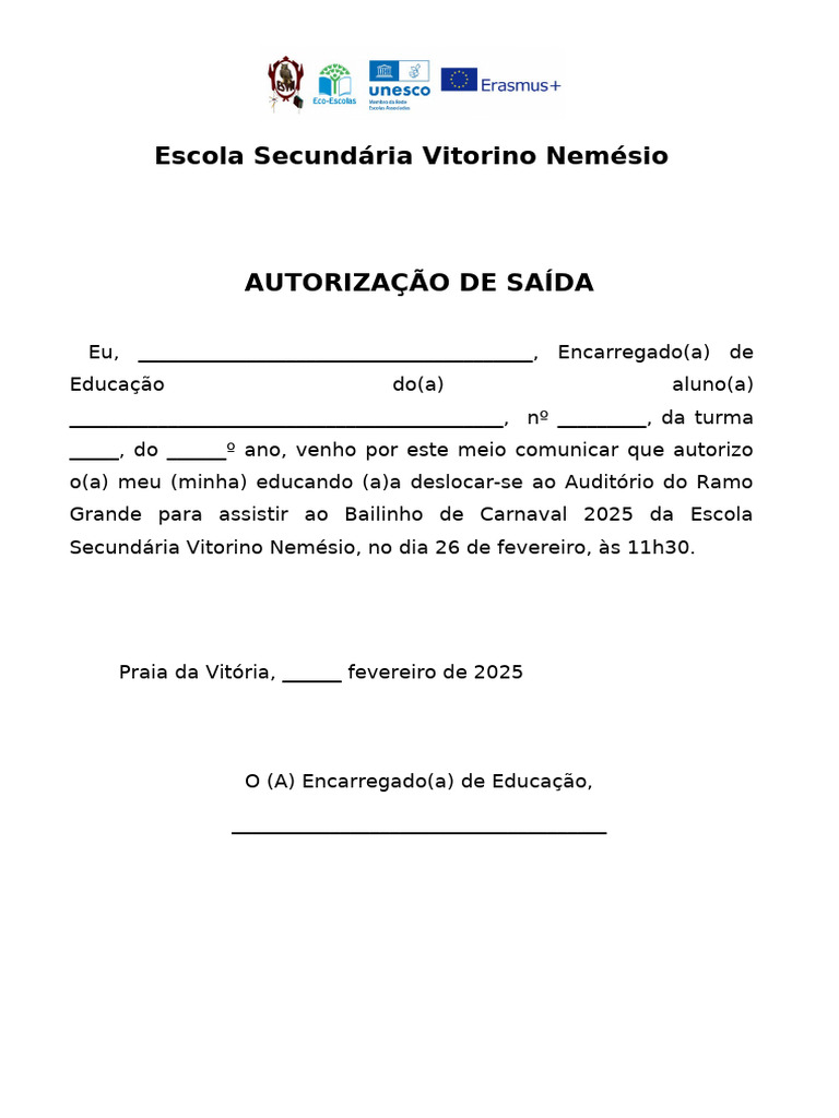 12 Autorização Do EE para Saída Do Espaço Escolar | PDF