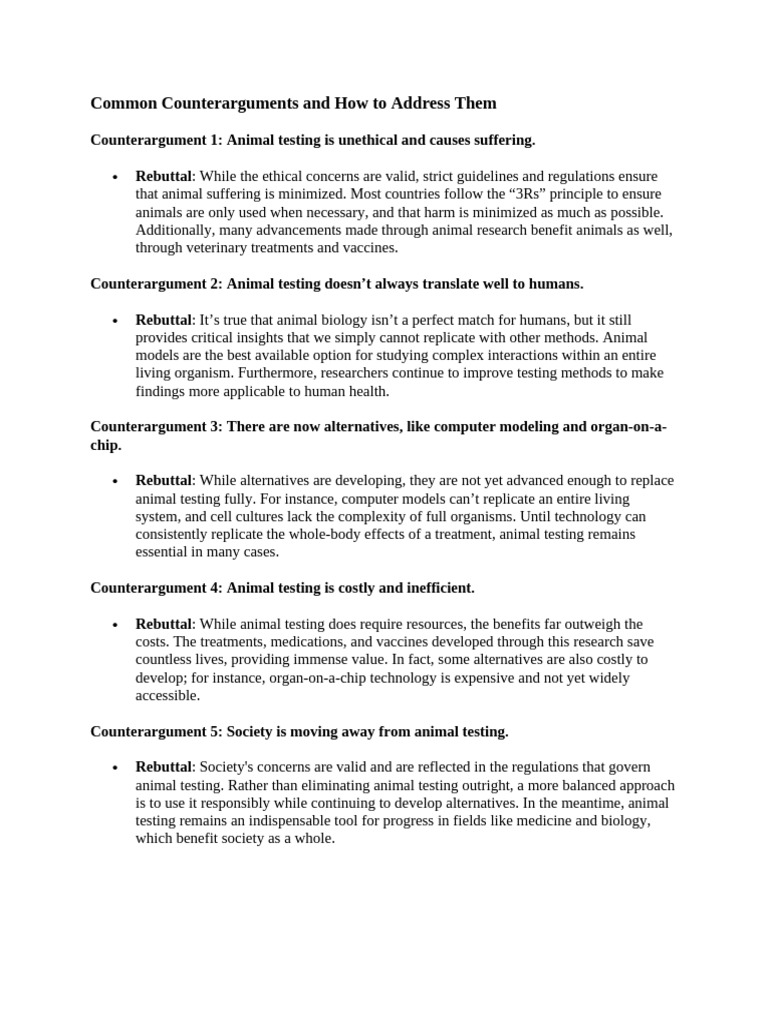 Common Counterarguments and How to Address Them | PDF | Animal Testing ...