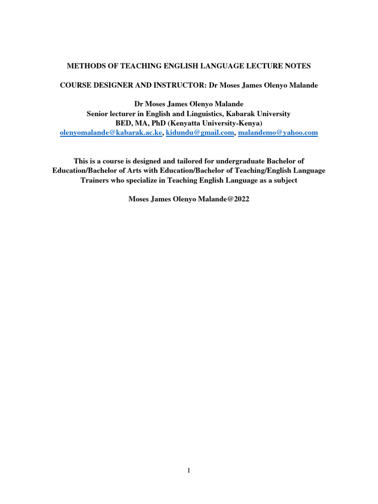 Methods of Teaching English Language Lec | PDF | Second Language ...