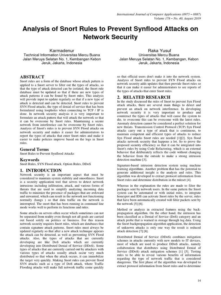 Snort Rules for Preventing SYN Flood Attacks | PDF | Transmission ...