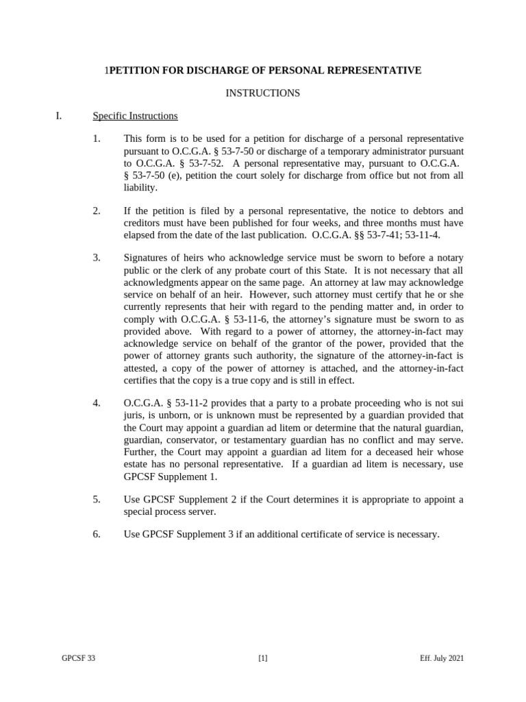GPCSF 33 - Petition For Discharge of Personal Representative | PDF ...