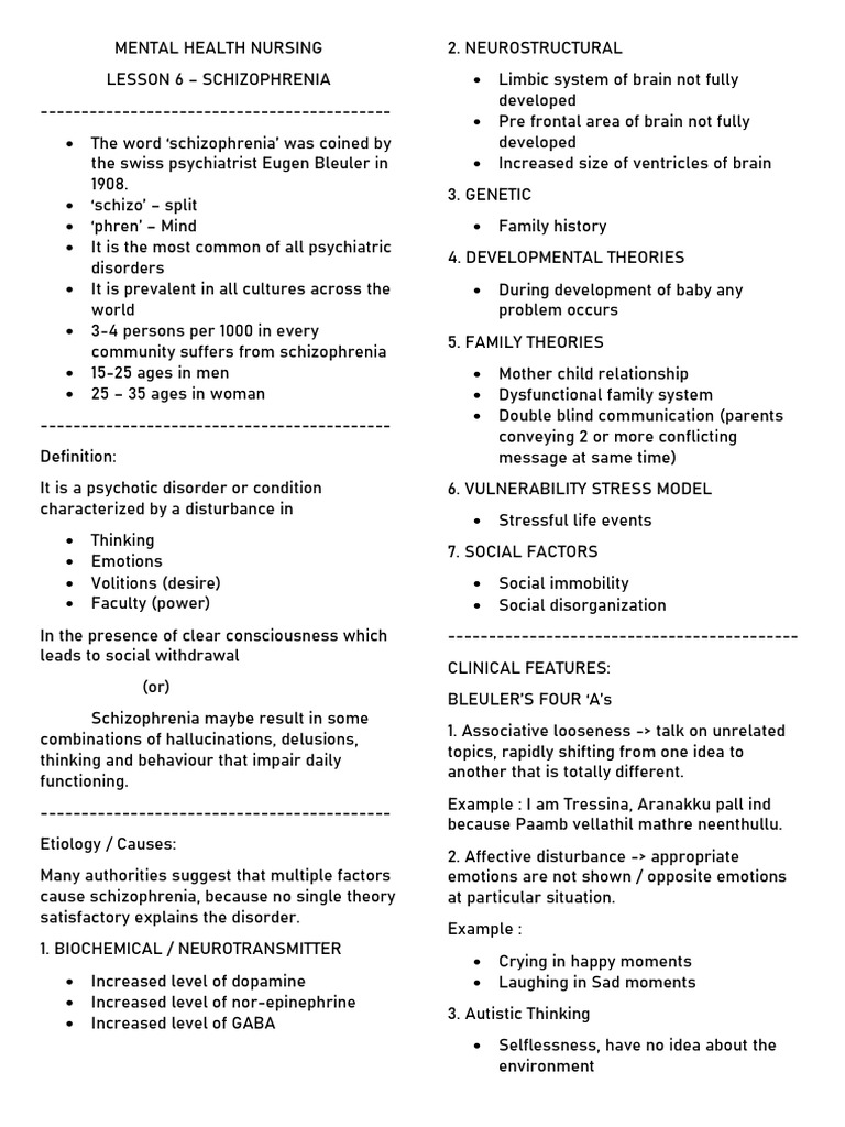 MHN Lesson 6 (Schizophrenia and Its Types) | PDF | Schizophrenia | Mental Disorder