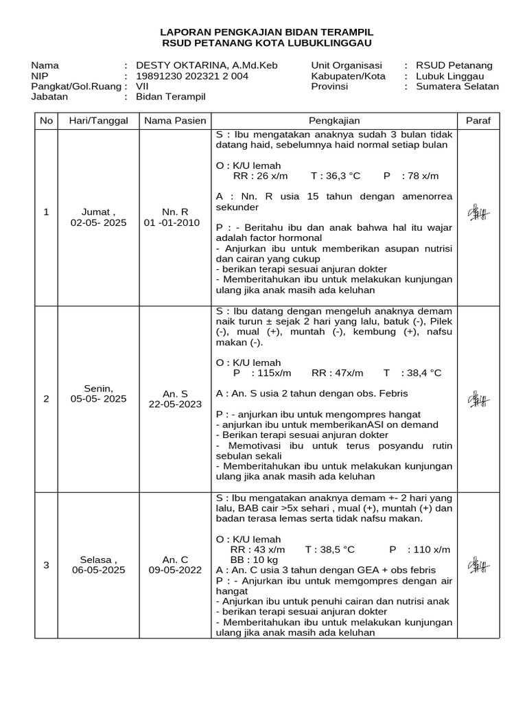 LAP PENGKAJIAN ANAK MEI 2025 OKTA | PDF