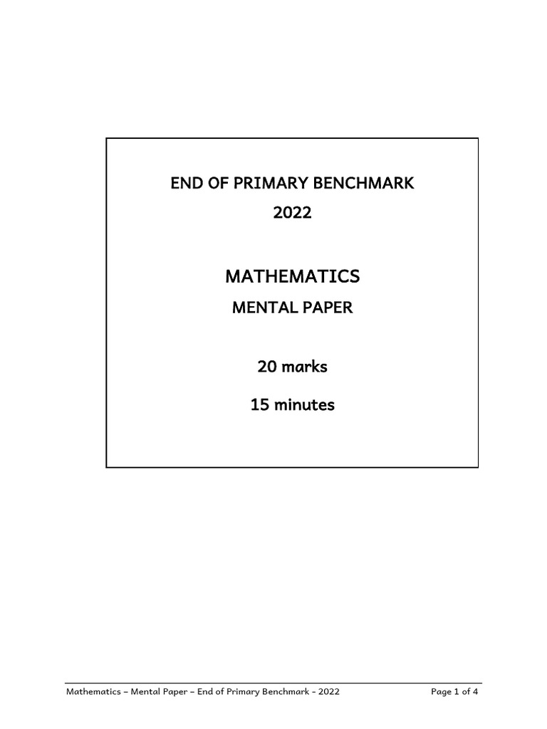 BM2022 - Mathematics - Mental Paper - Student - Session 1 | PDF