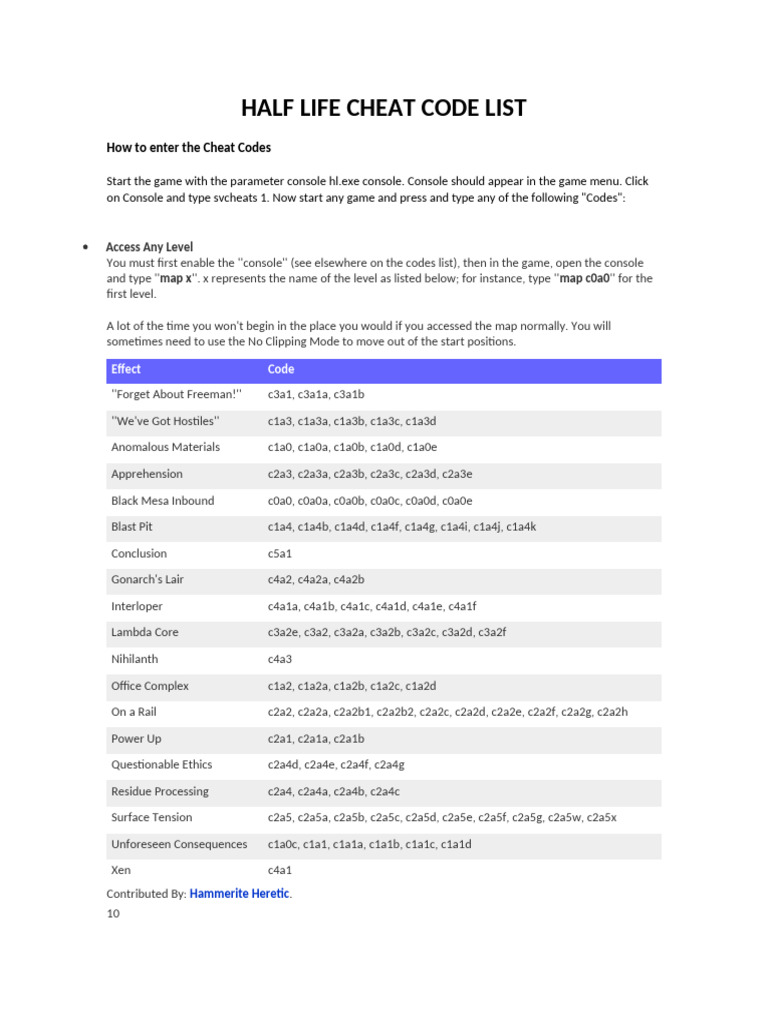 HALF LIFE CHEAT CODE LIST | PDF | Ballistics