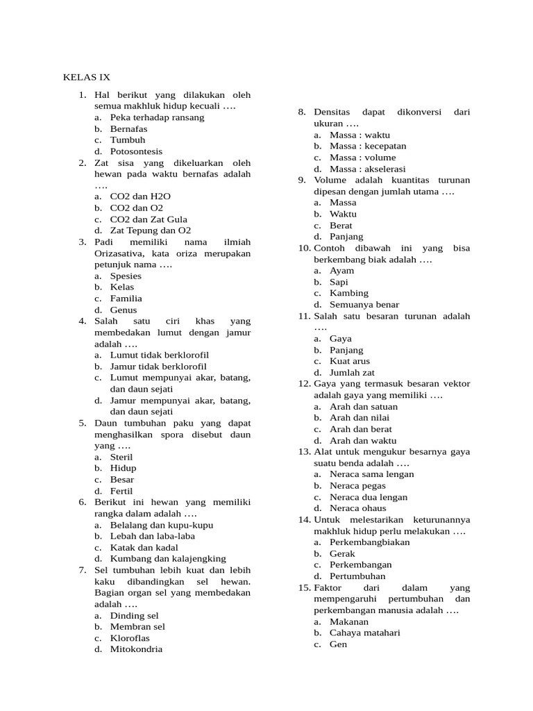Soal IPA MTS KM-1 | PDF