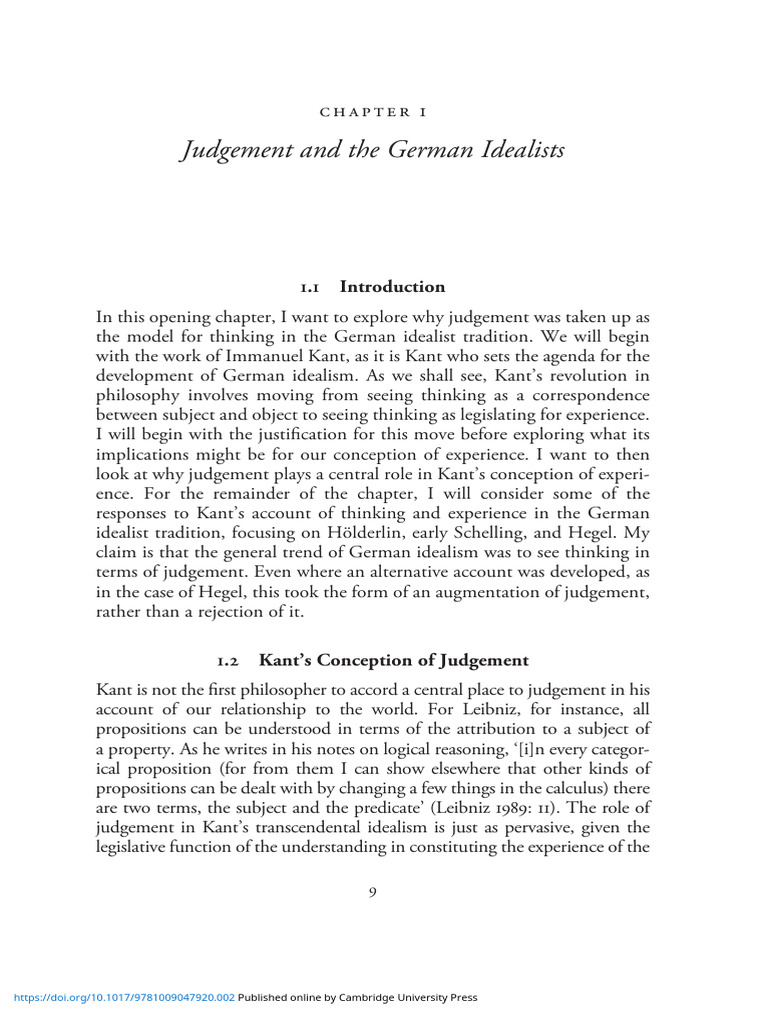 Judgement and The German Idealists | PDF | Immanuel Kant | Critique Of ...