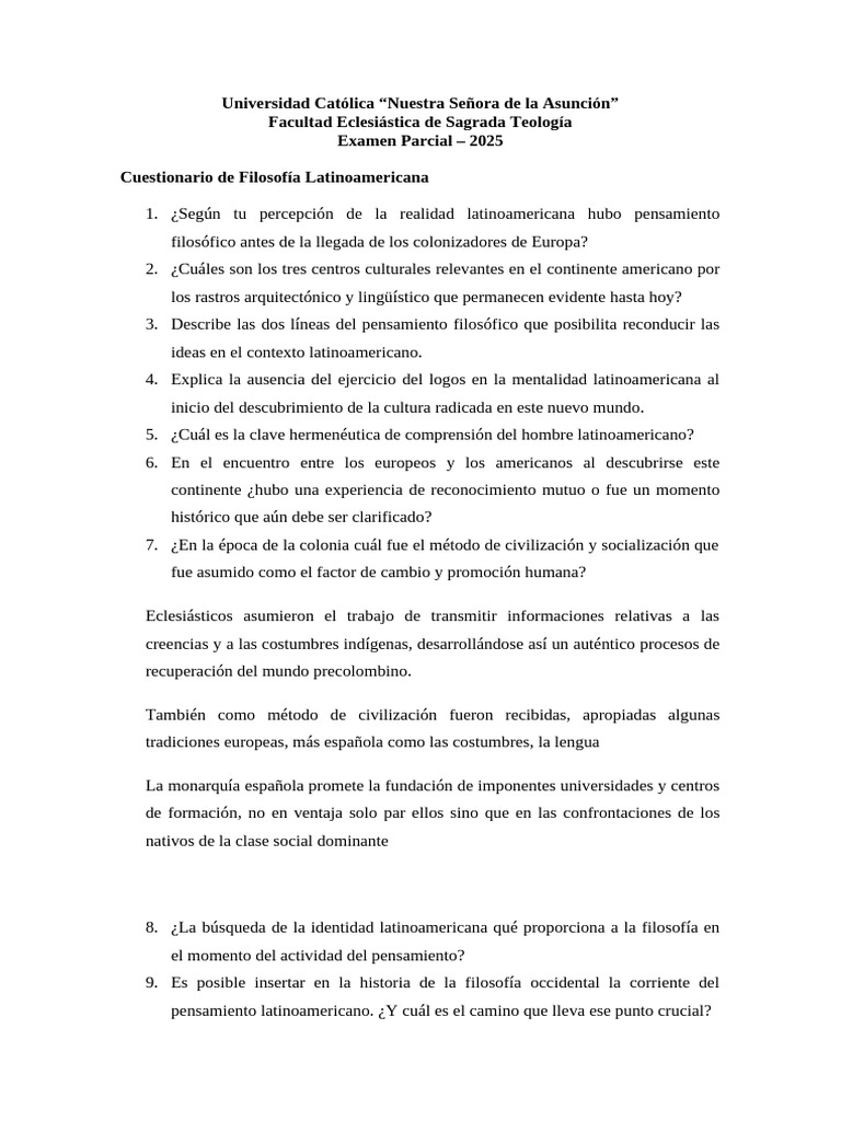 Cuestionario Filosofía-América (1) - Rpta 7 | PDF