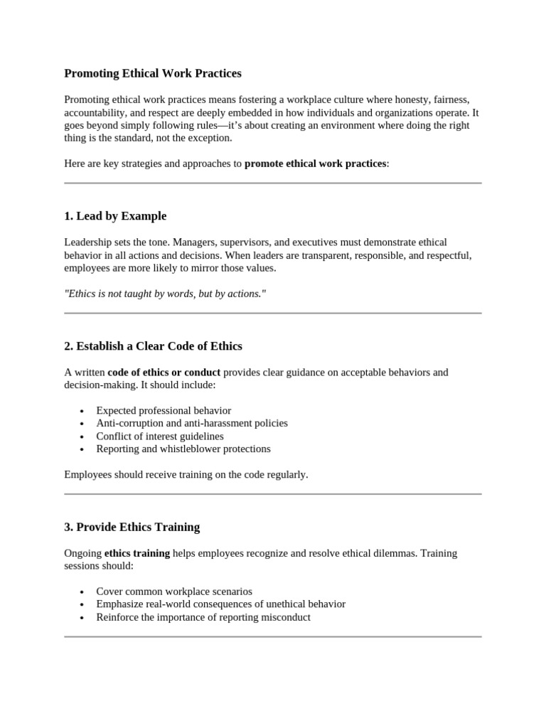Promoting Ethical Work Practices | PDF | Team Building | Integrity
