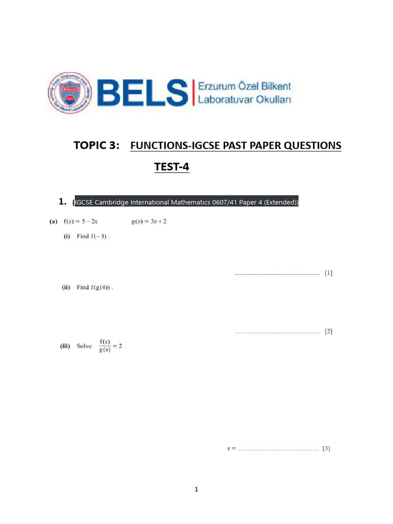 IGCSE Functions Past Paper Questions | PDF | Secondary Education ...