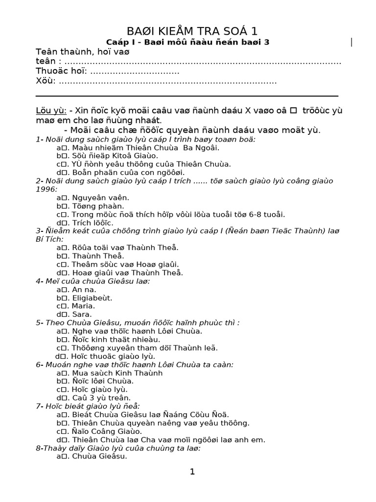 Bài TN Cấp I Lần 1 | PDF