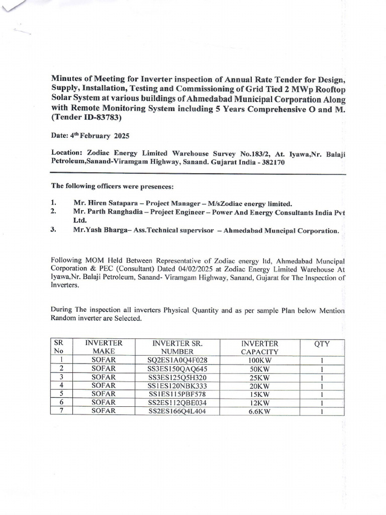 Mom For Inverter Inspection - 2 MW Arc (83783) | PDF