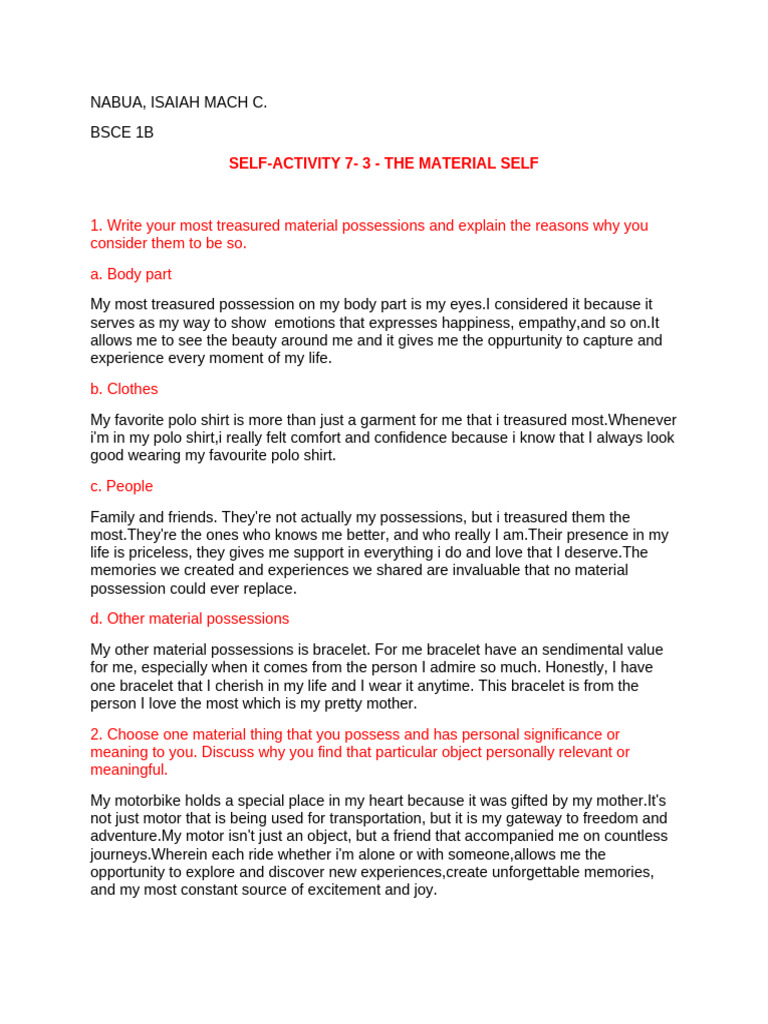 Treasured Material Possessions Explained | PDF