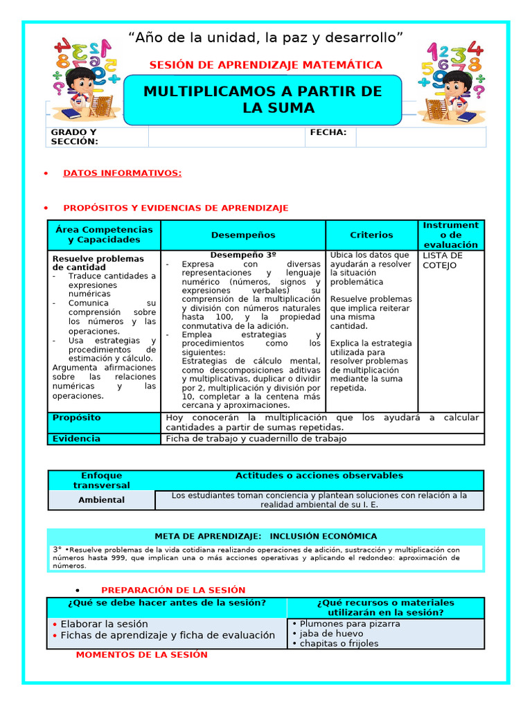 3° Ses Mate Mart 23 Multiplicamos A Partir de La Suma Repetida | PDF ...