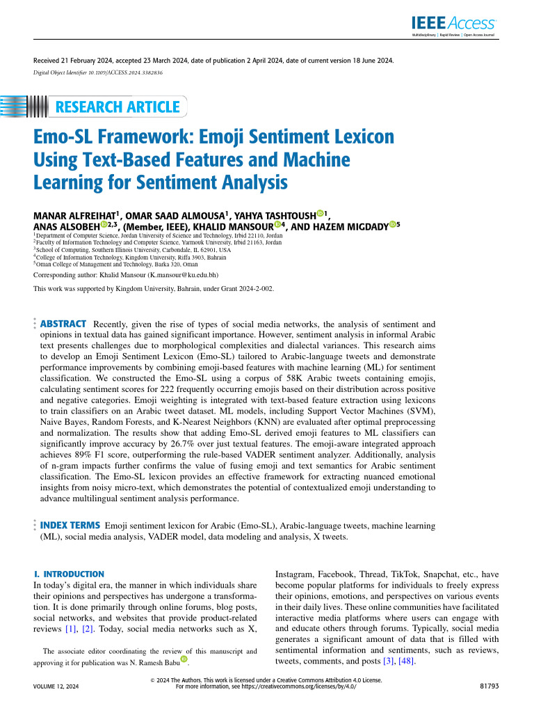 Emo-SL Framework Emoji Sentiment Lexicon Using Text-Based Features and Machine Learning For ...