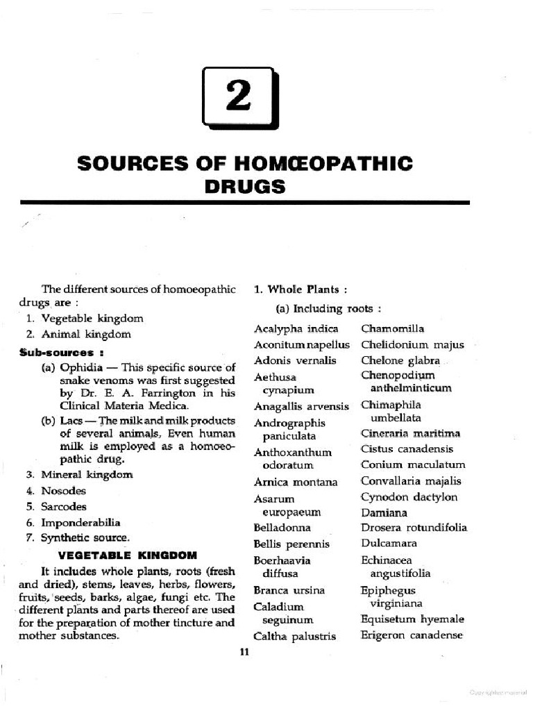 Sources of Homoeopathic Drugs (Vegetable Kingdom) | PDF