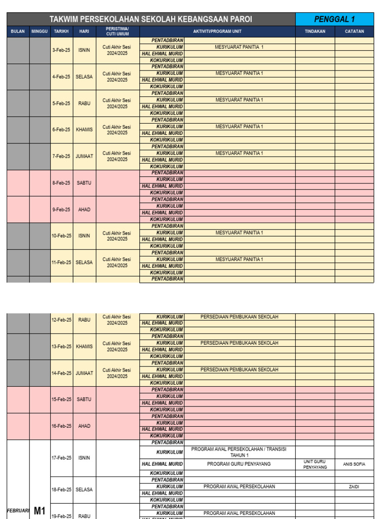 Takwim dan Kalender Persekolahan 2025 - SK PAROI PENGGAL 1 | PDF