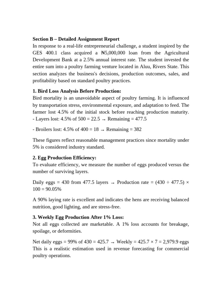 GES 400 Report Student2 Maryglory Detailed SectionB | PDF | Revenue | Poultry