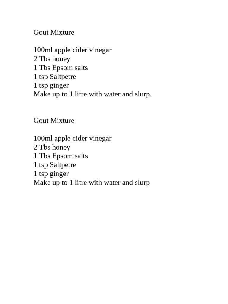 Gout Relief Mixture Recipe | PDF